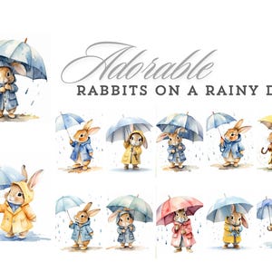 13 Bunny Rainy Clipart, JPG PNG Digital Images, for Journaling ...