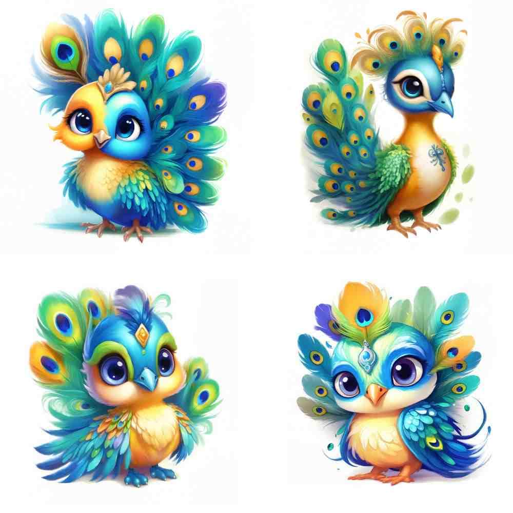 Cute Adorable Peacock Clipart Bundle 9 JPG PNG Images, for Journaling ...