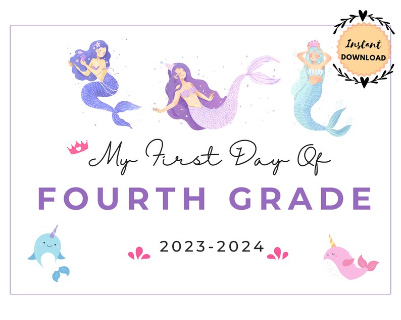 First Day of 4th Grade School Sign Printable Digital Instant - Etsy