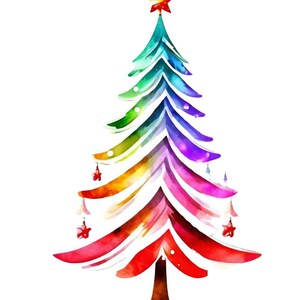 Rainbow Christmas Tree Clipart 12 Png Digital Images, for Journaling ...
