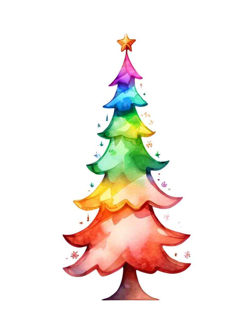 Rainbow Christmas Tree Clipart 12 Png Digital Images, for Journaling ...