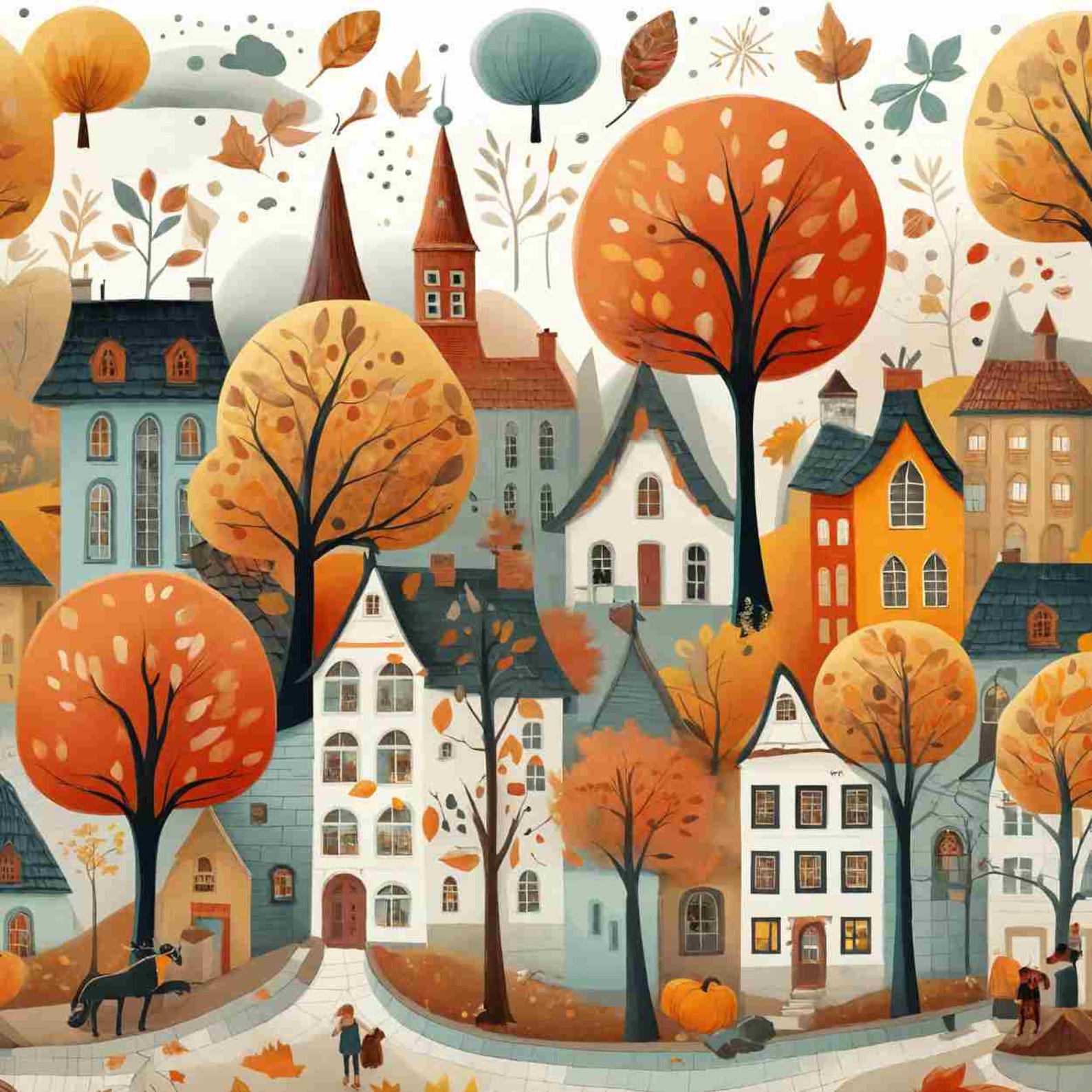 Autumn City Watercolor Clipart, 12 JPG Digital Papers, for Scrapbooking ...