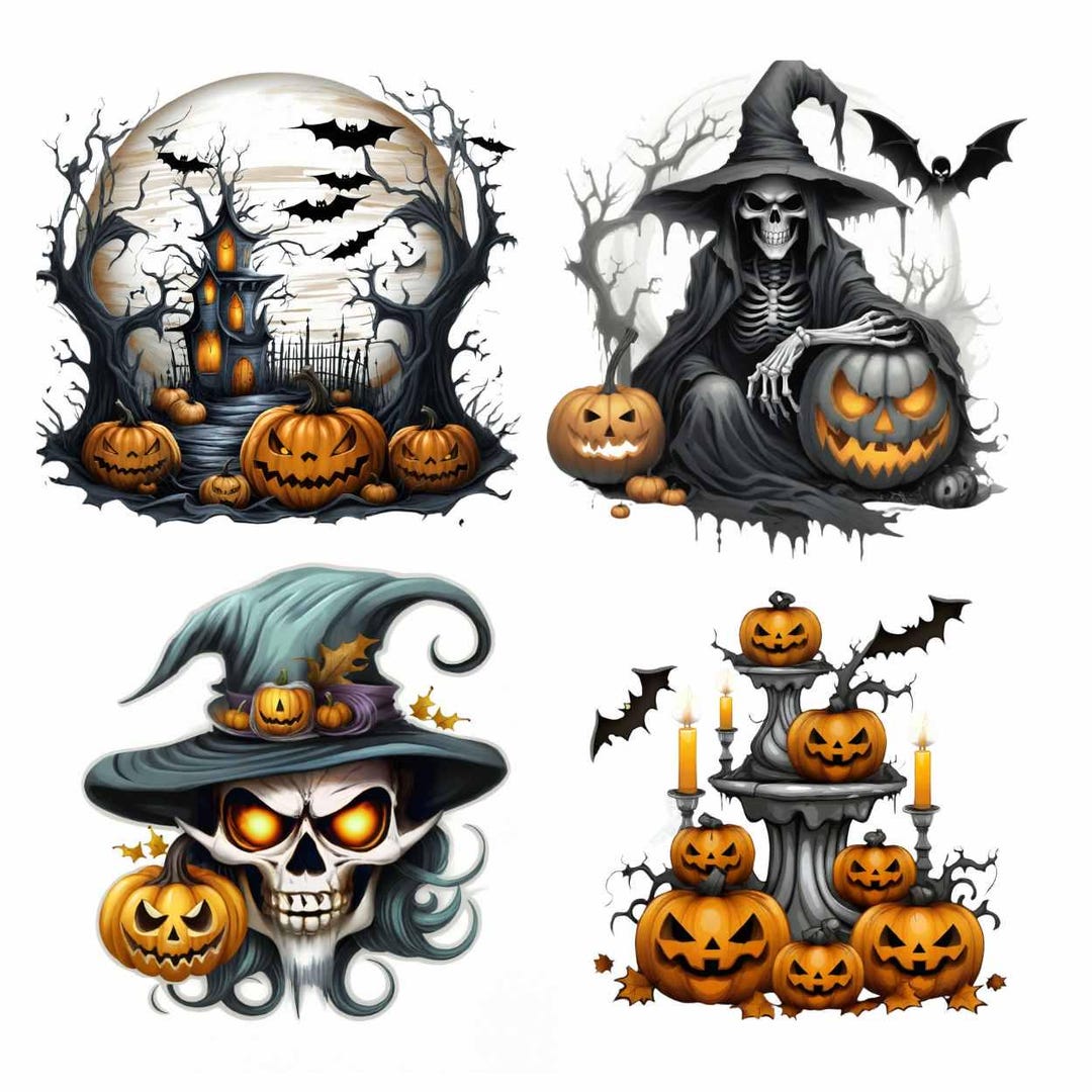 Halloween, Skeleton, Witch, Pumpkin, 14 PNG Sublimation Design, Clipart ...