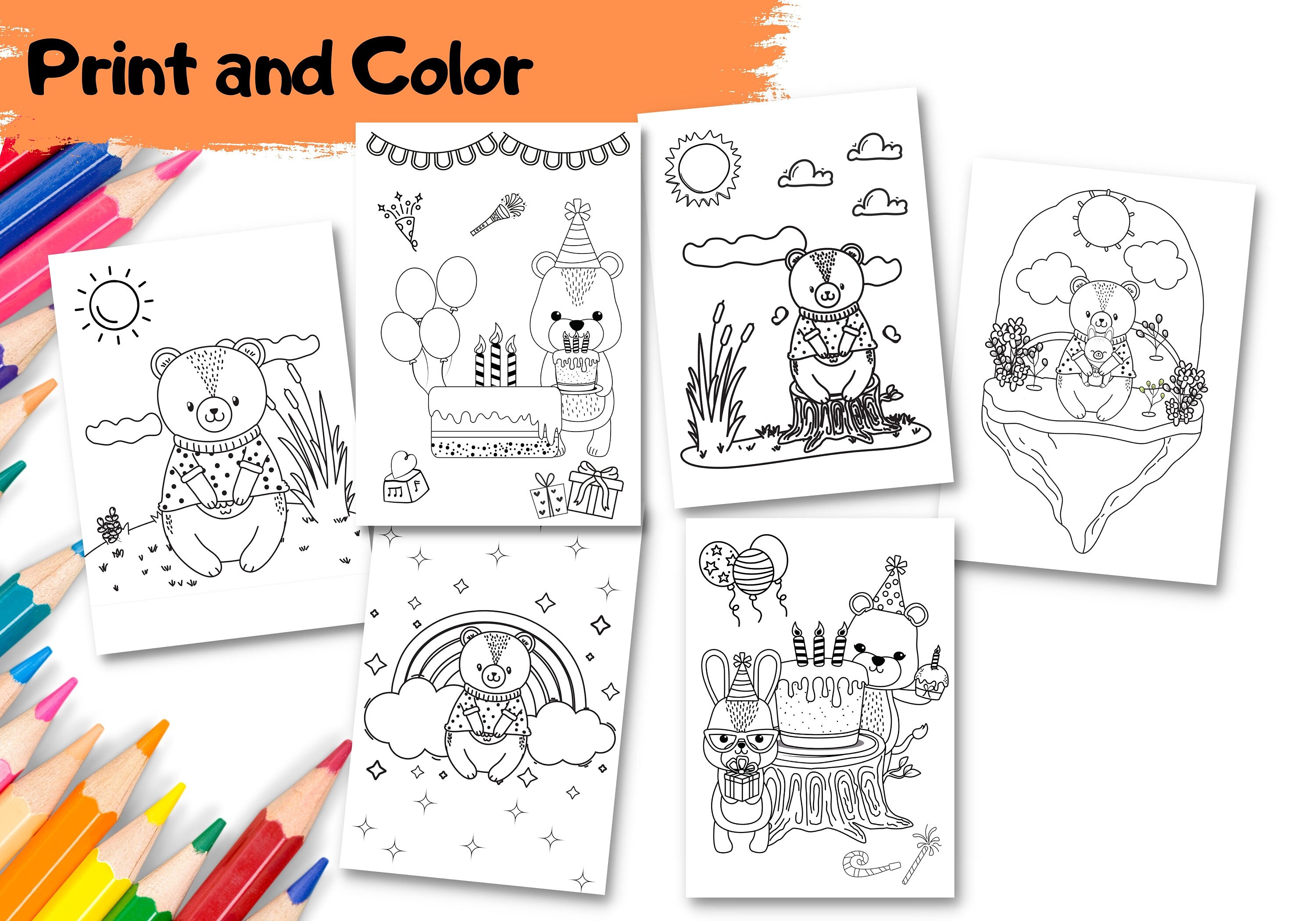 16 PRINTABLE Bear Coloring Pages | Birthday Party Activity, PDF ...