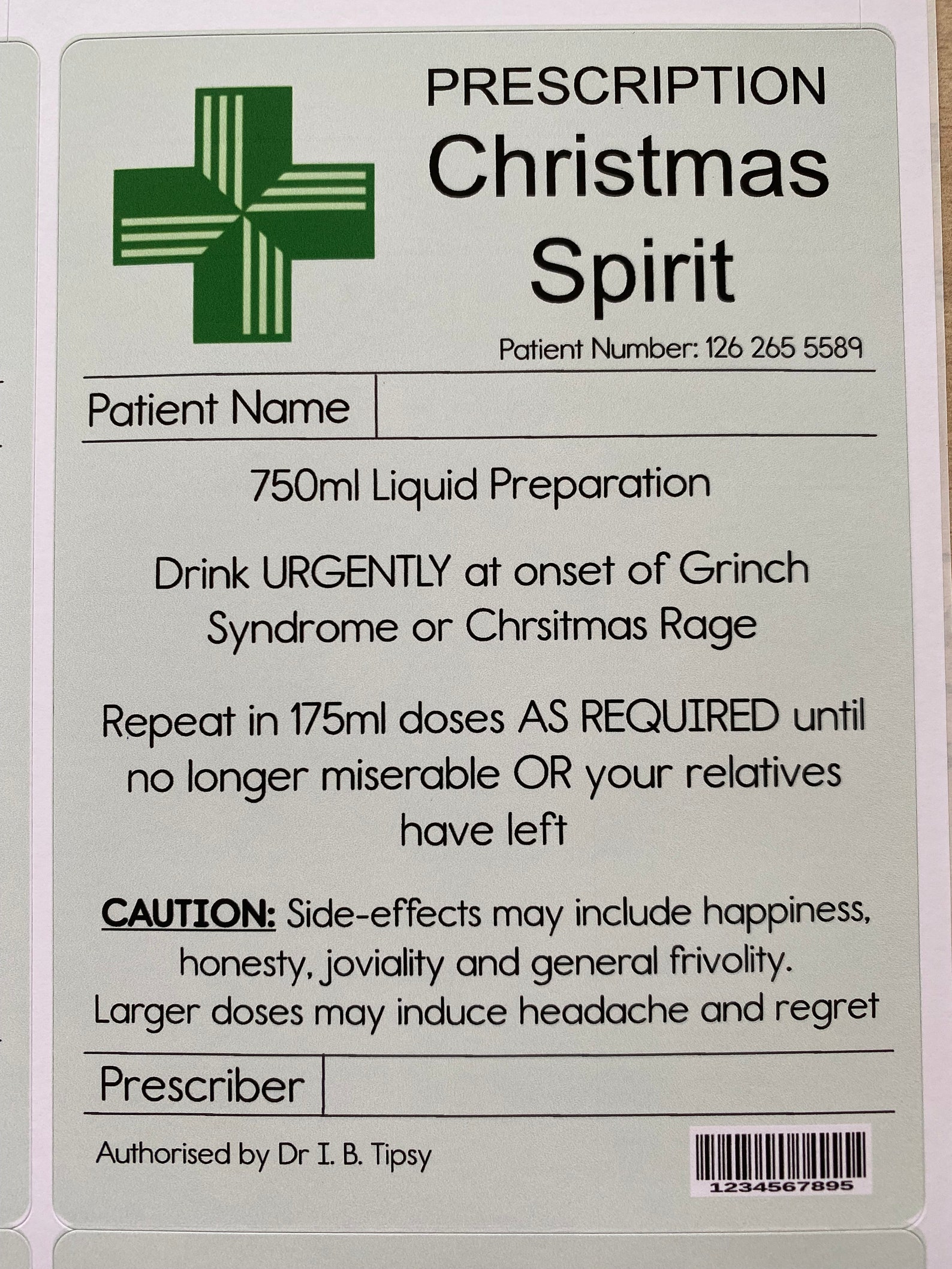 PRINTABLE Prescription Christmas Spirit Alcohol Label. - Etsy