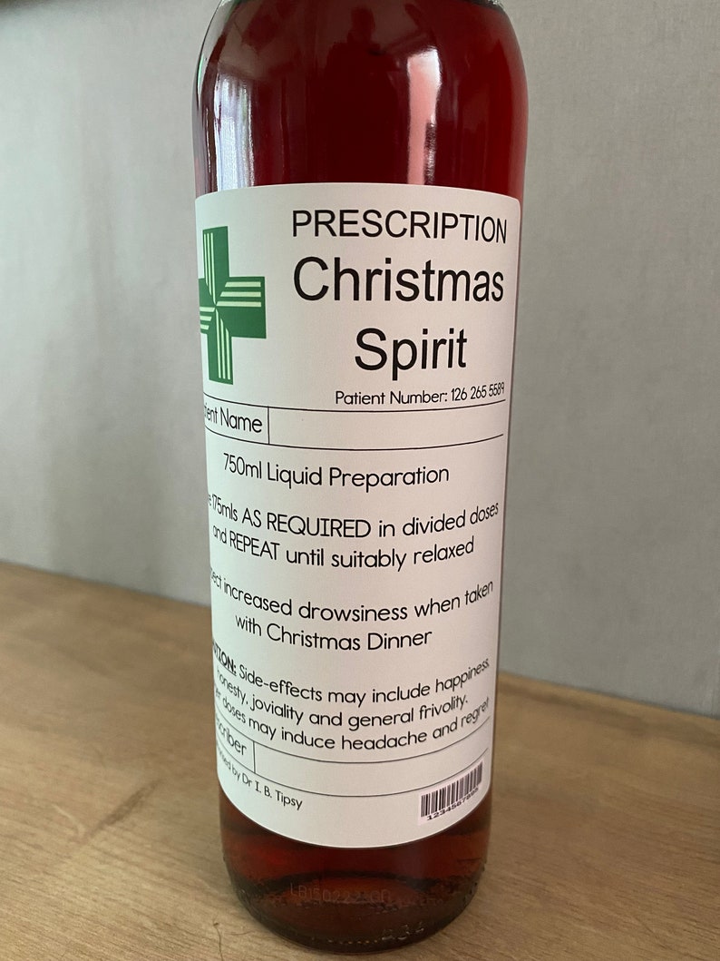 PRINTABLE Prescription Christmas Spirit Alcohol Label. - Etsy