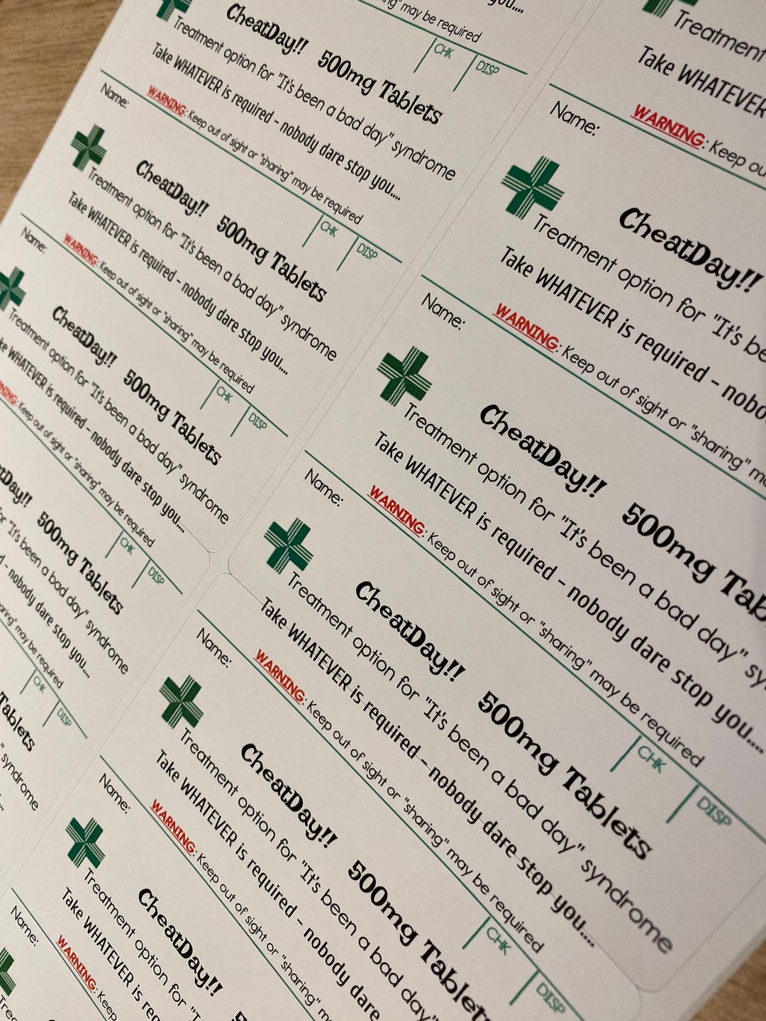 Prescription Cheat Day PRINTABLE Prescription Label for All the Sweet ...