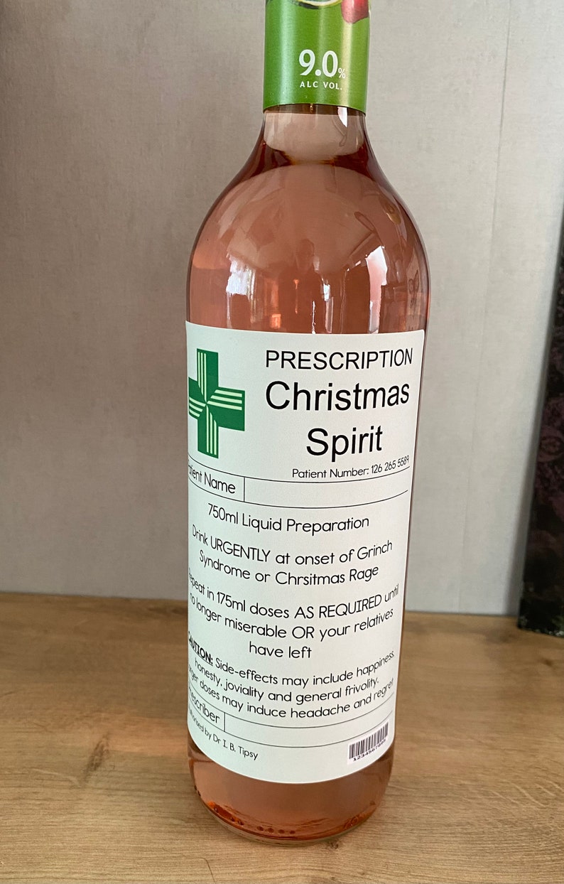 PRINTABLE Prescription Christmas Spirit Alcohol Label. - Etsy