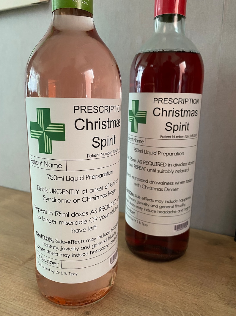 PRINTABLE Prescription Christmas Spirit Alcohol Label. - Etsy