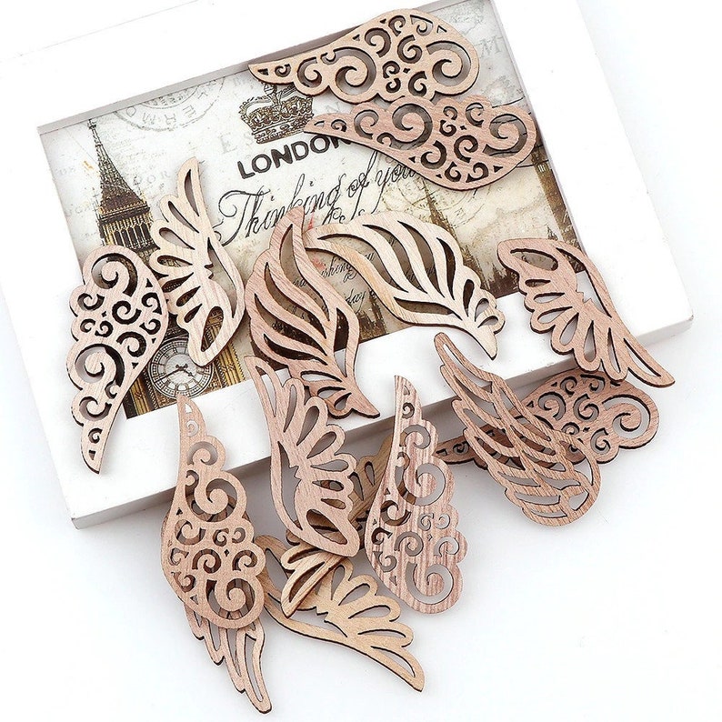 Wooden Angel Wing Shaped Ornaments Craft and DIY 4 Designs - Etsy