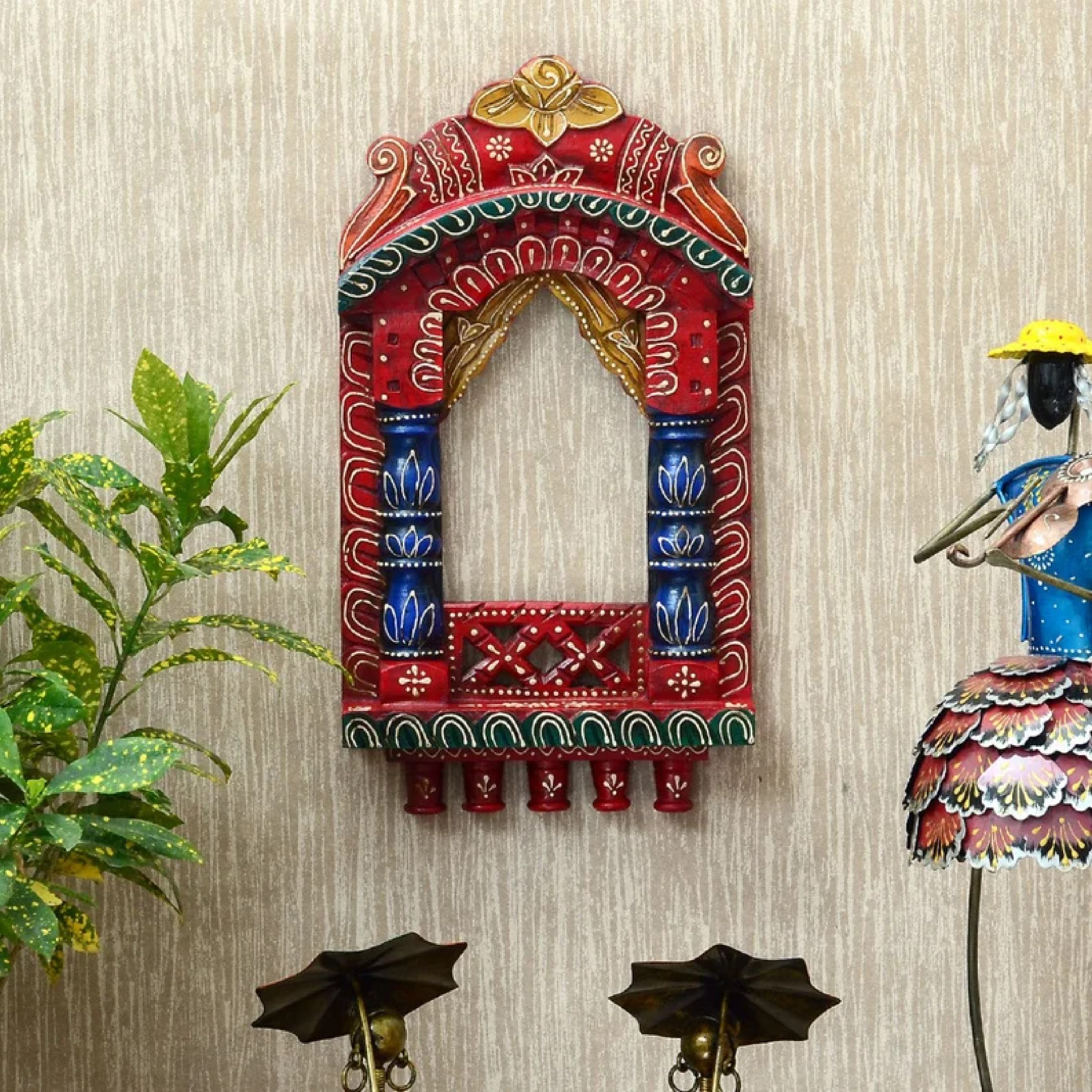 Wooden Window Wall Frame, Hand Painted Hand Carved Indian Ethnic Wall ...