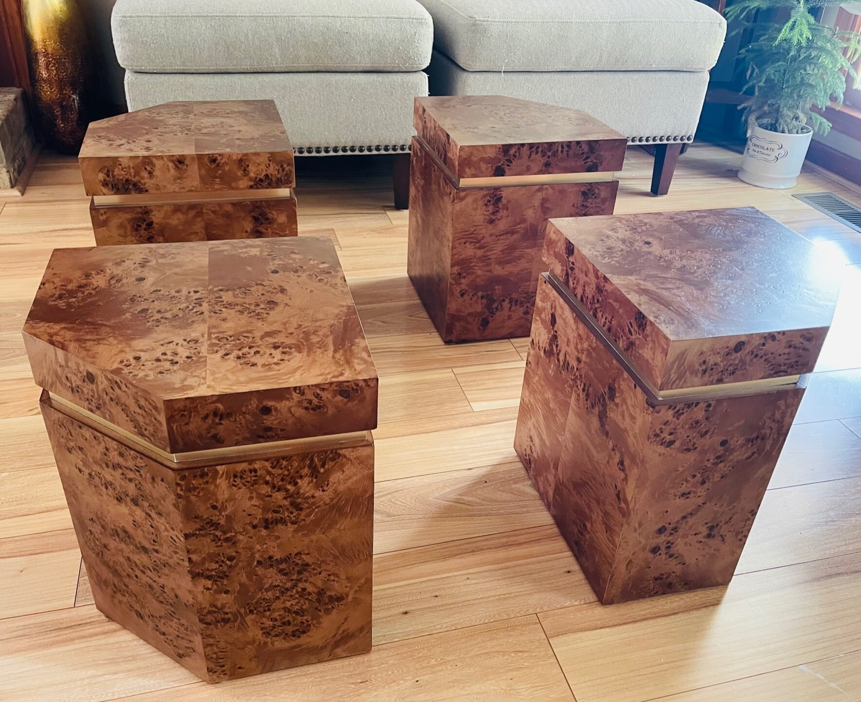Set of 4 Custom Made to Order Burl Wood Cube Coffee Table Bases End Table Geometric Cube Side ...