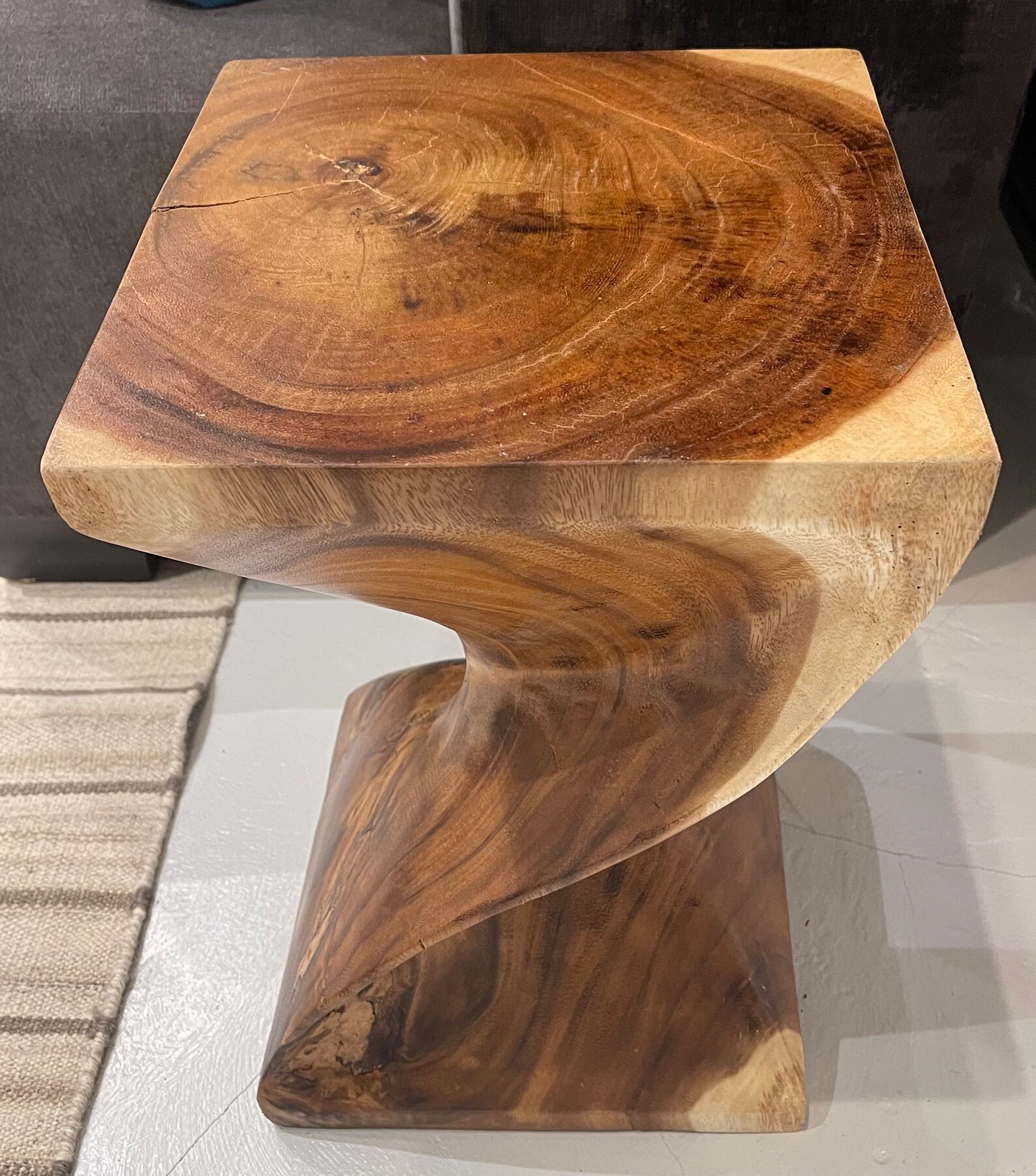 Teak Twist Pedestal Twisted End Table Teak Plant Stand Modern Furniture ...