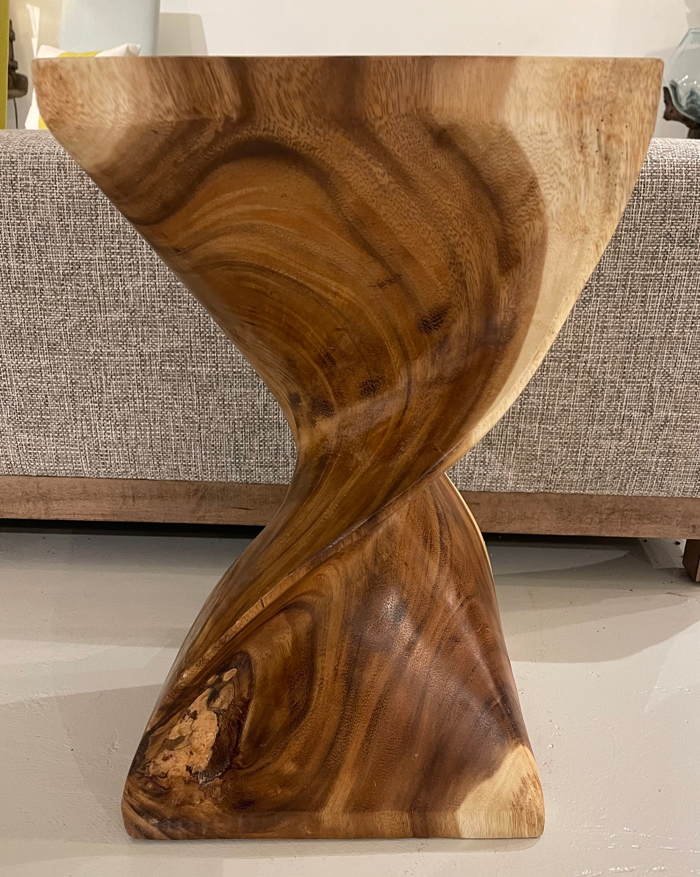 Teak Twist Pedestal Twisted End Table Teak Plant Stand Modern Furniture ...