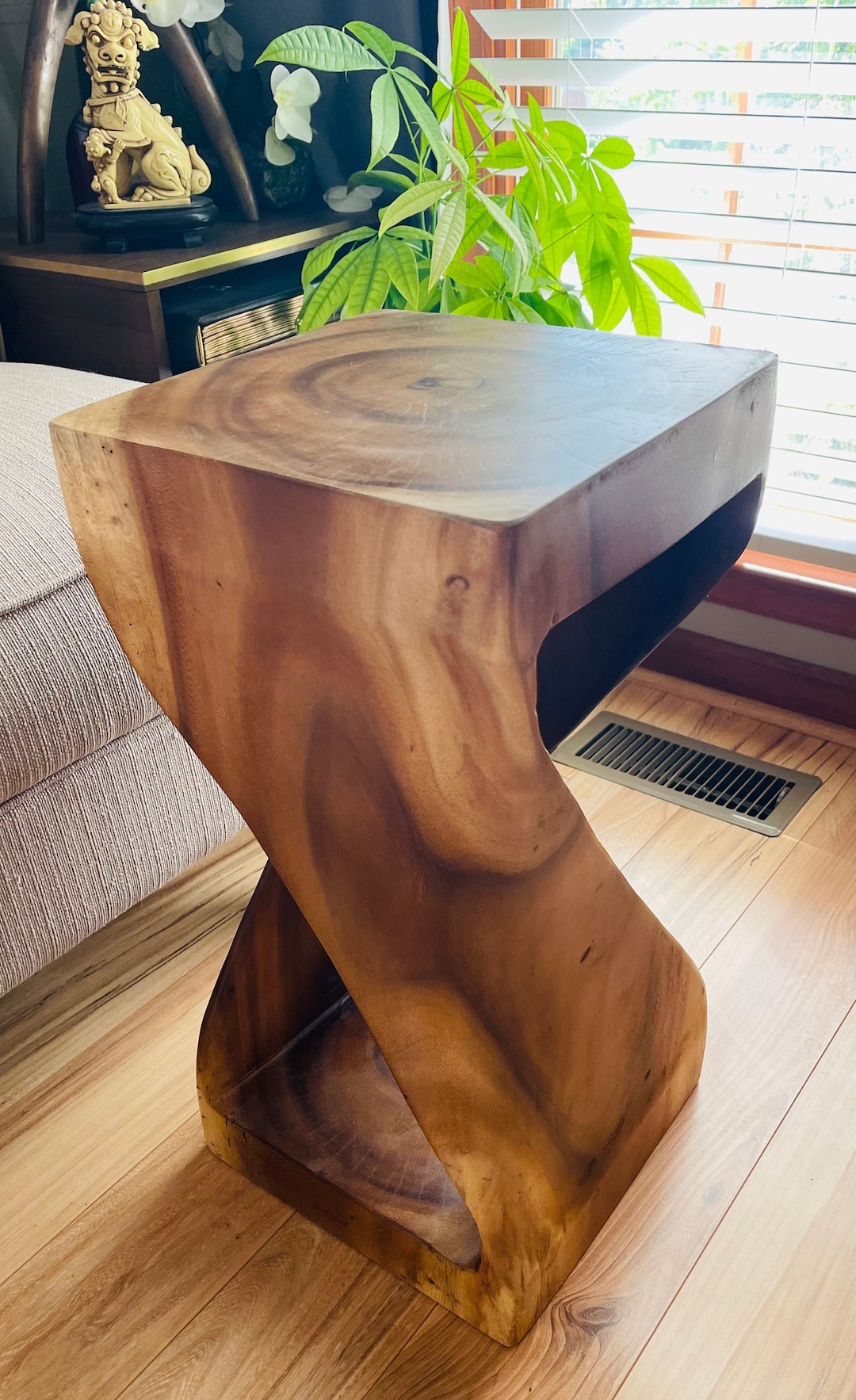 Teak Twist Pedestal Twisted End Table Teak Plant Stand Modern Furniture ...