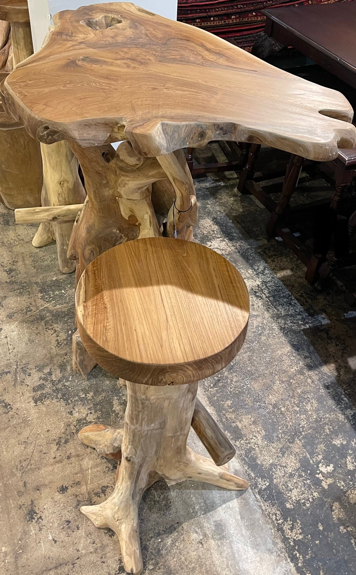 Teak Root Bar Table Bar Stool Set Live Edge Teak Driftwood Organic ...