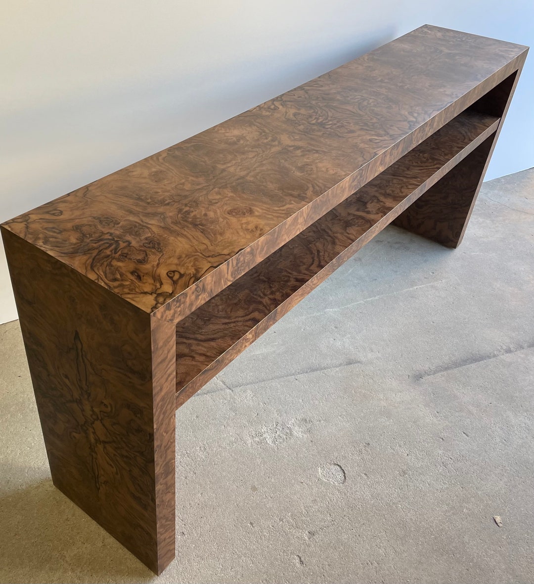 Custom Burl Wood Console Table: Modern Sofa Table, Made in USA - Etsy