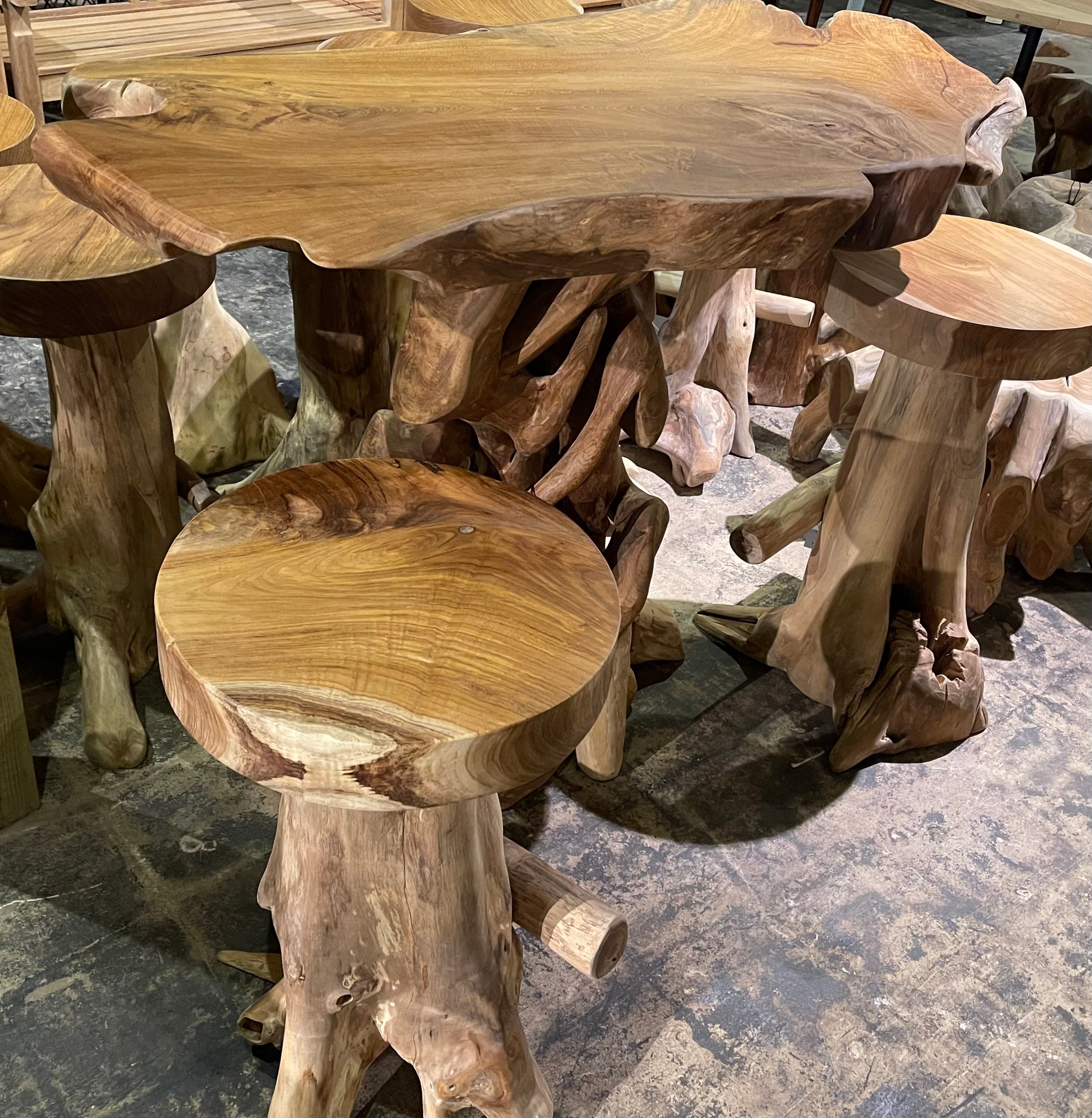 Teak Root Bar Table Bar Stool Set Live Edge Teak Driftwood Organic Furniture - Etsy