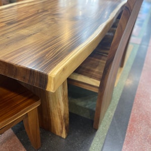 Live Edge Exotic Monkey Pod Wood Dining Table Chairs Organic Furniture ...