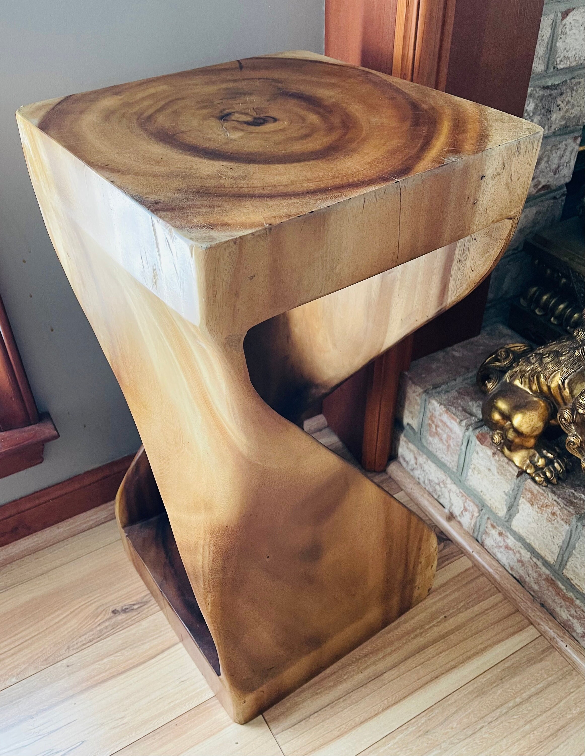 Teak Twist Pedestal Twisted End Table Teak Plant Stand Modern Furniture ...