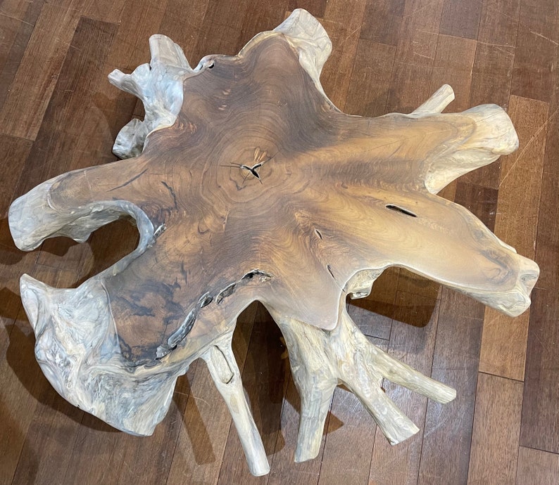 Large Round Teak Root Coffee Table: Live Edge Driftwood Accent - Etsy