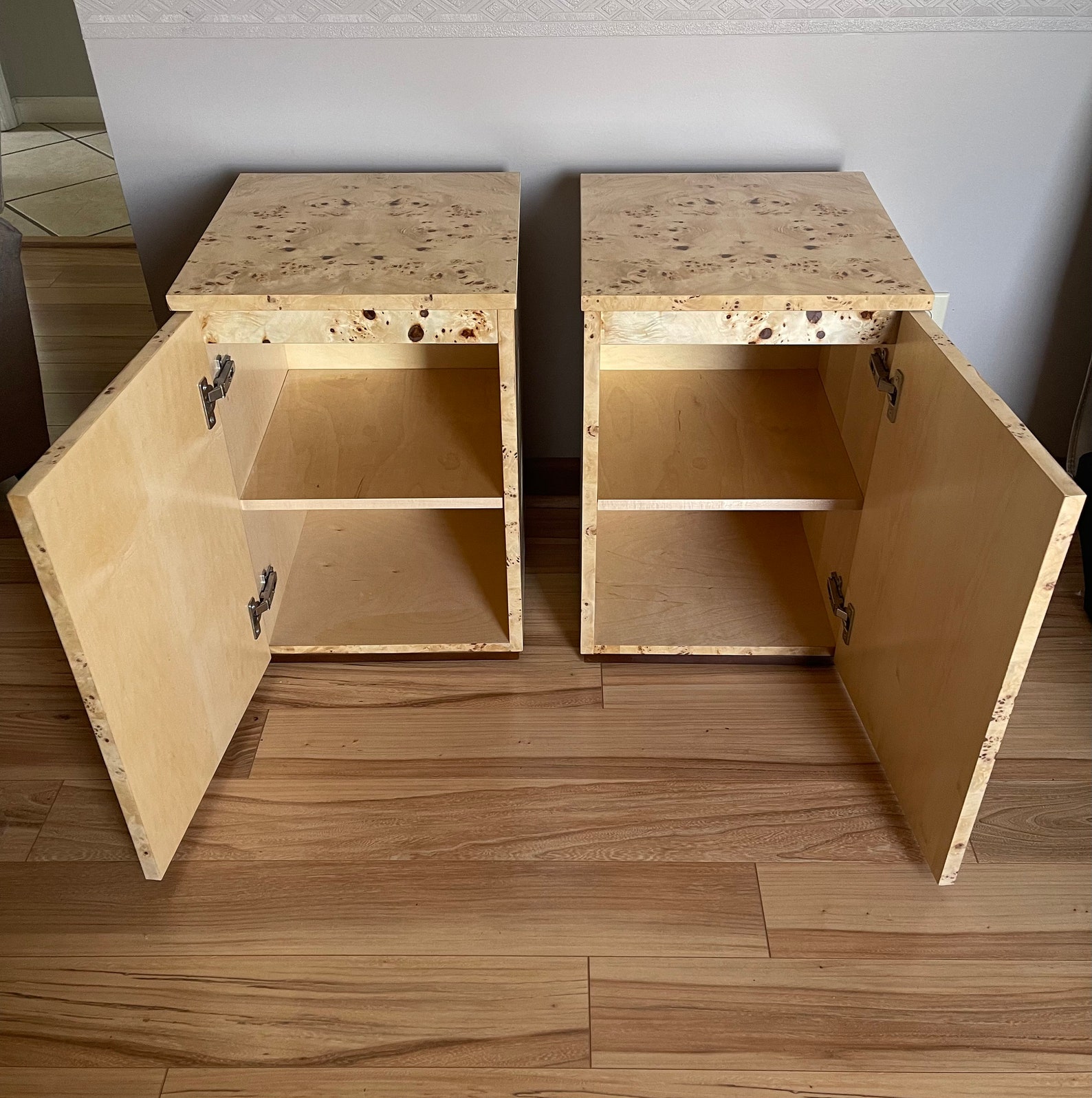 Burl Wood Cube Nightstand Set: Custom Made Record Cabinet - Etsy