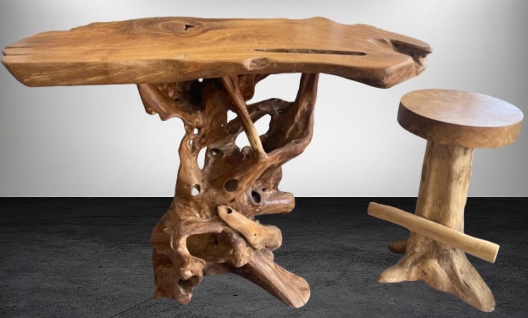 Teak Root Bar Table Bar Stool Set Live Edge Teak Driftwood Organic Furniture - Etsy