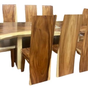 Live Edge Exotic Monkey Pod Wood Dining Table Chairs Organic Furniture ...