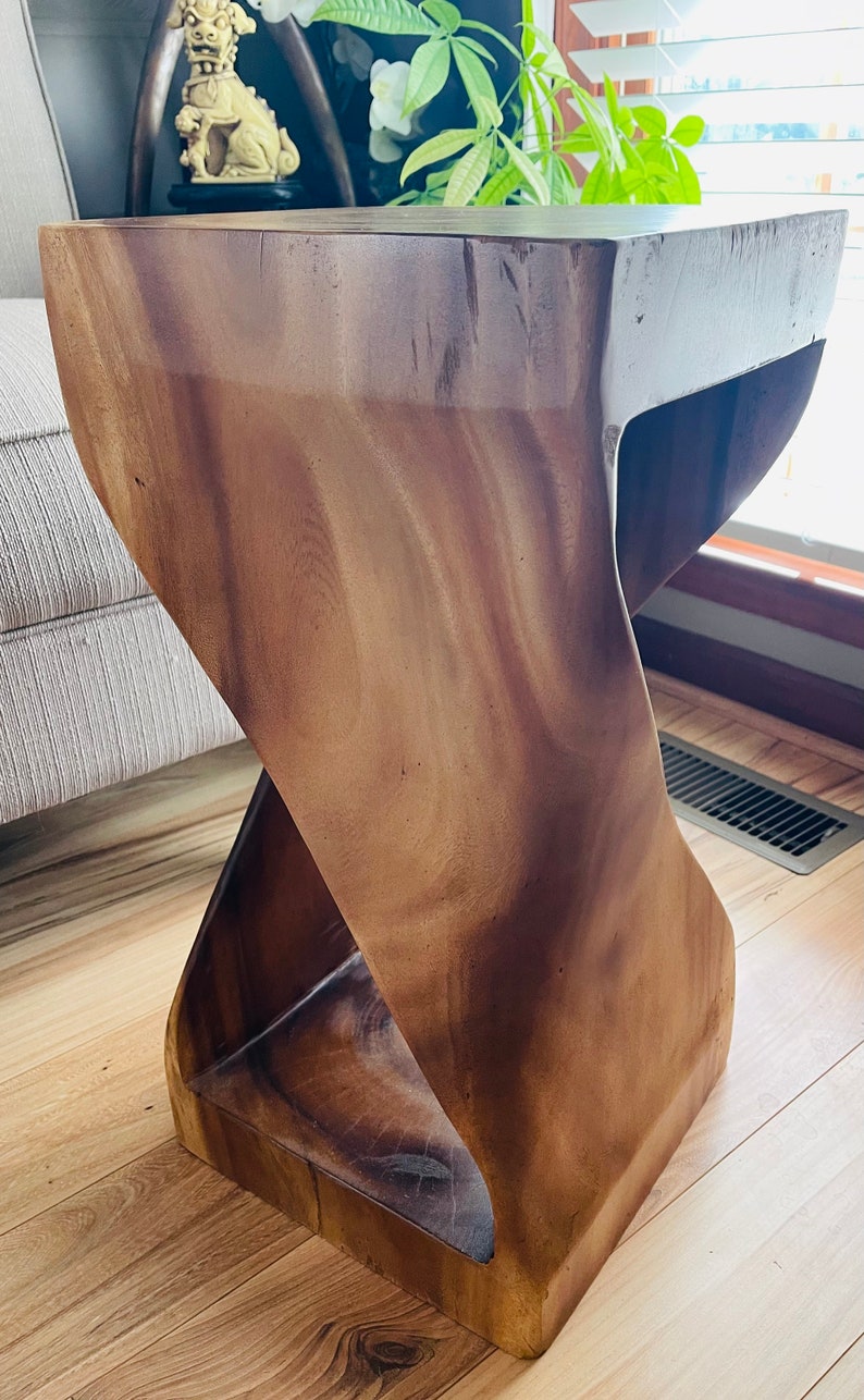Teak Twist Pedestal Twisted End Table Teak Plant Stand Modern Furniture ...