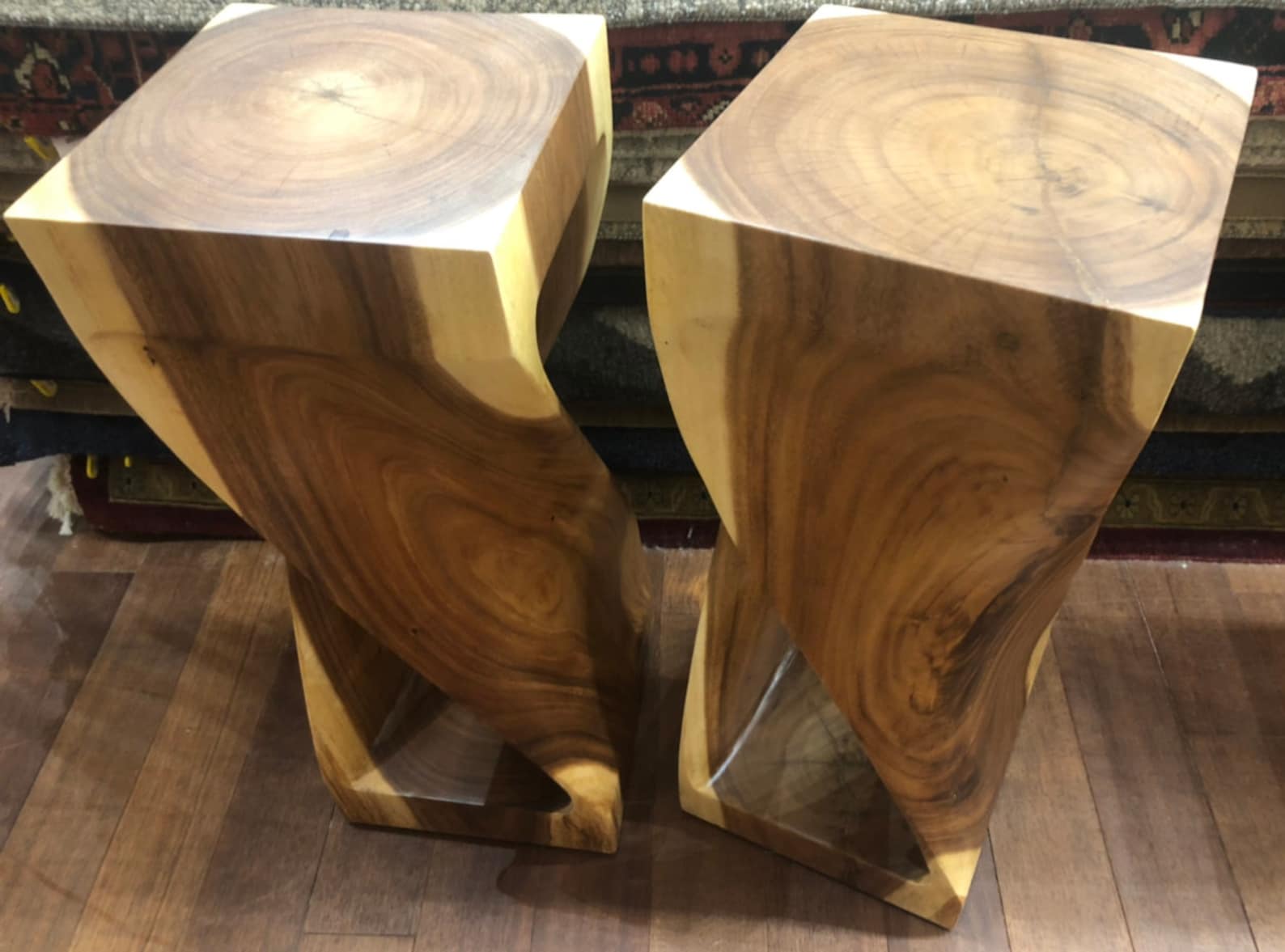 Teak Twist Pedestal Twisted End Table Teak Plant Stand Modern Furniture ...