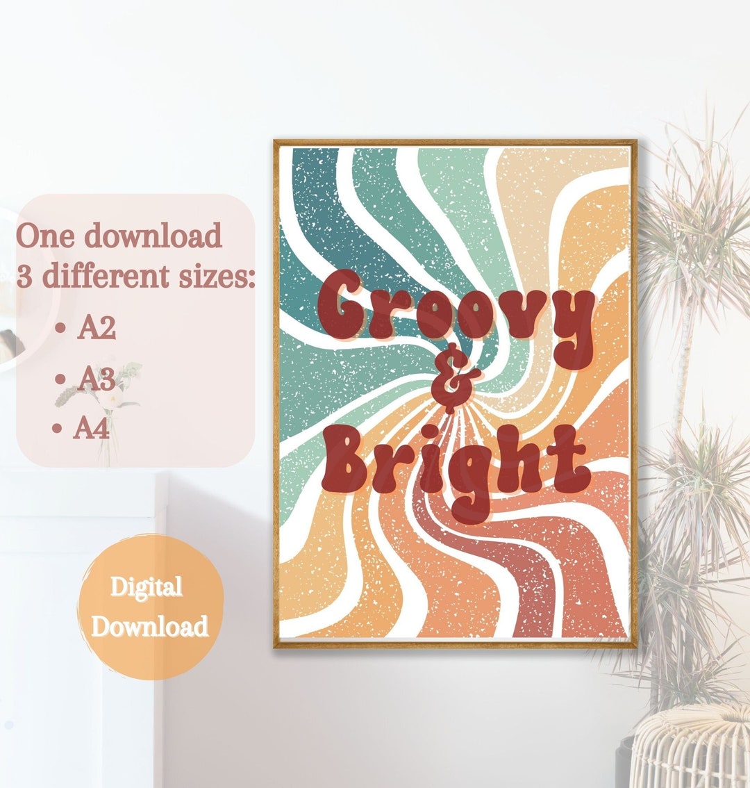 Groovy and Bright Retro Poster, Boho Hippie Poster, 70s Retro Poster ...