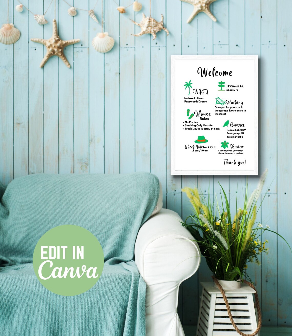 Airbnb Welcome Poster, Vacation Rental Sign, Beach House Rules Template ...