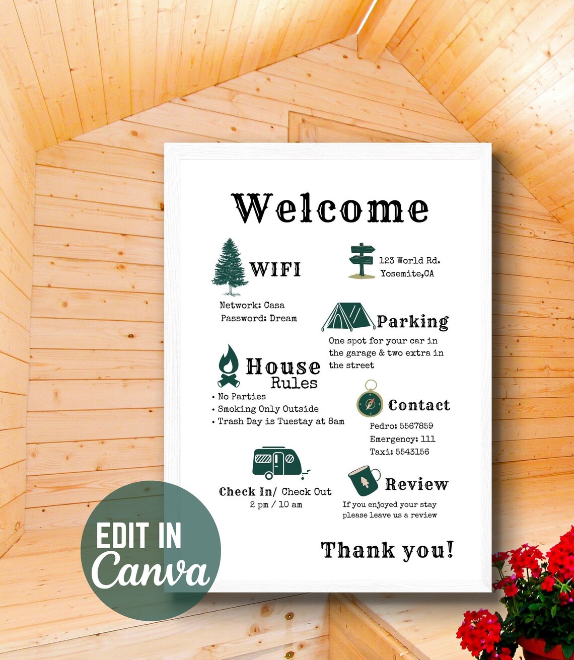 Airbnb Welcome Poster, Vacation Rental Sign, Cabin House Rules Template ...