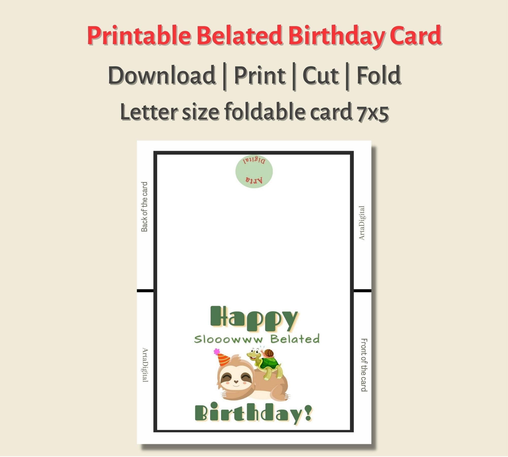 Sloth Turtle and Snail Belated Birthday Card,late Birthday Card,funny ...