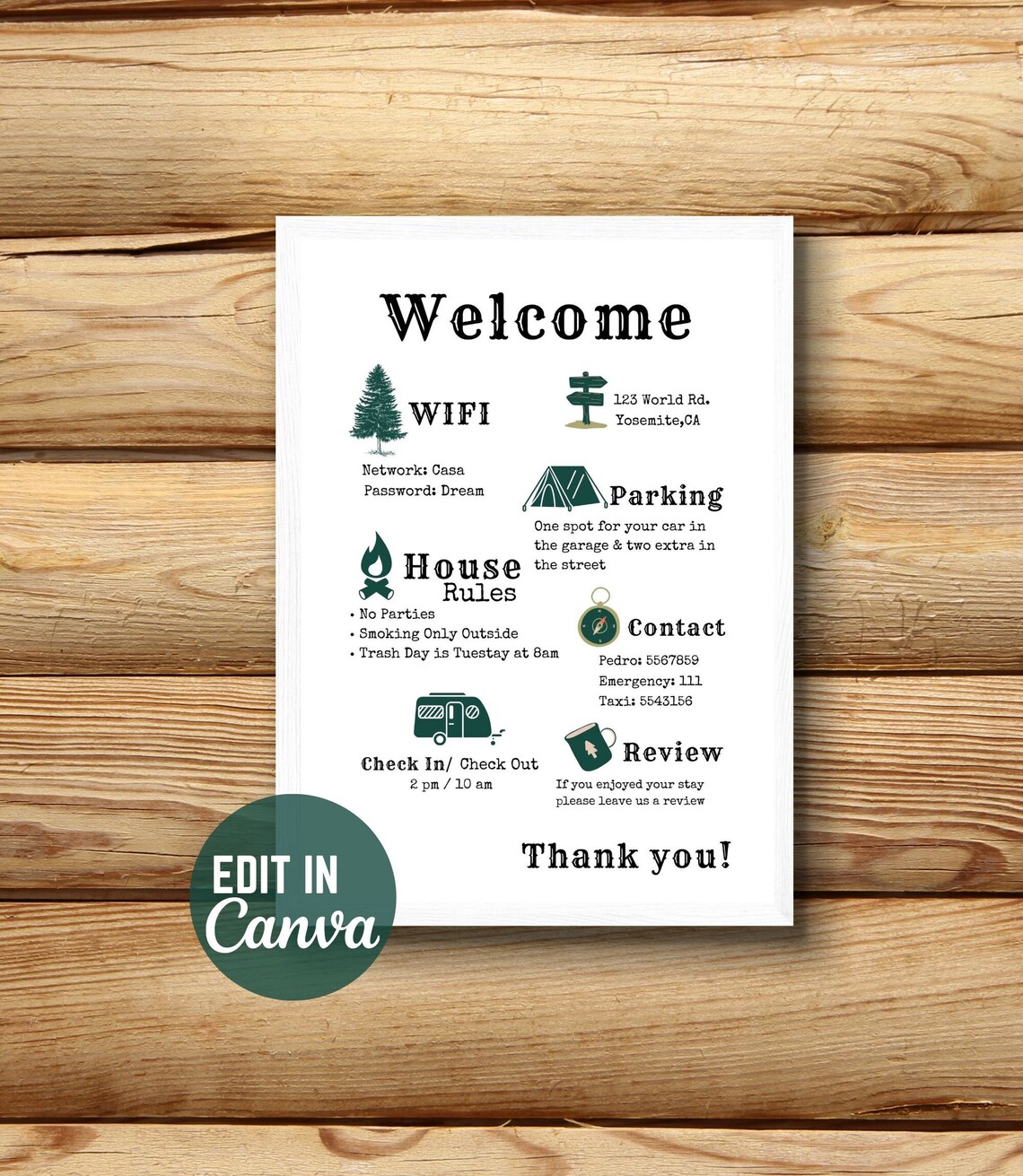 Airbnb Welcome Poster, Vacation Rental Sign, Cabin House Rules Template ...