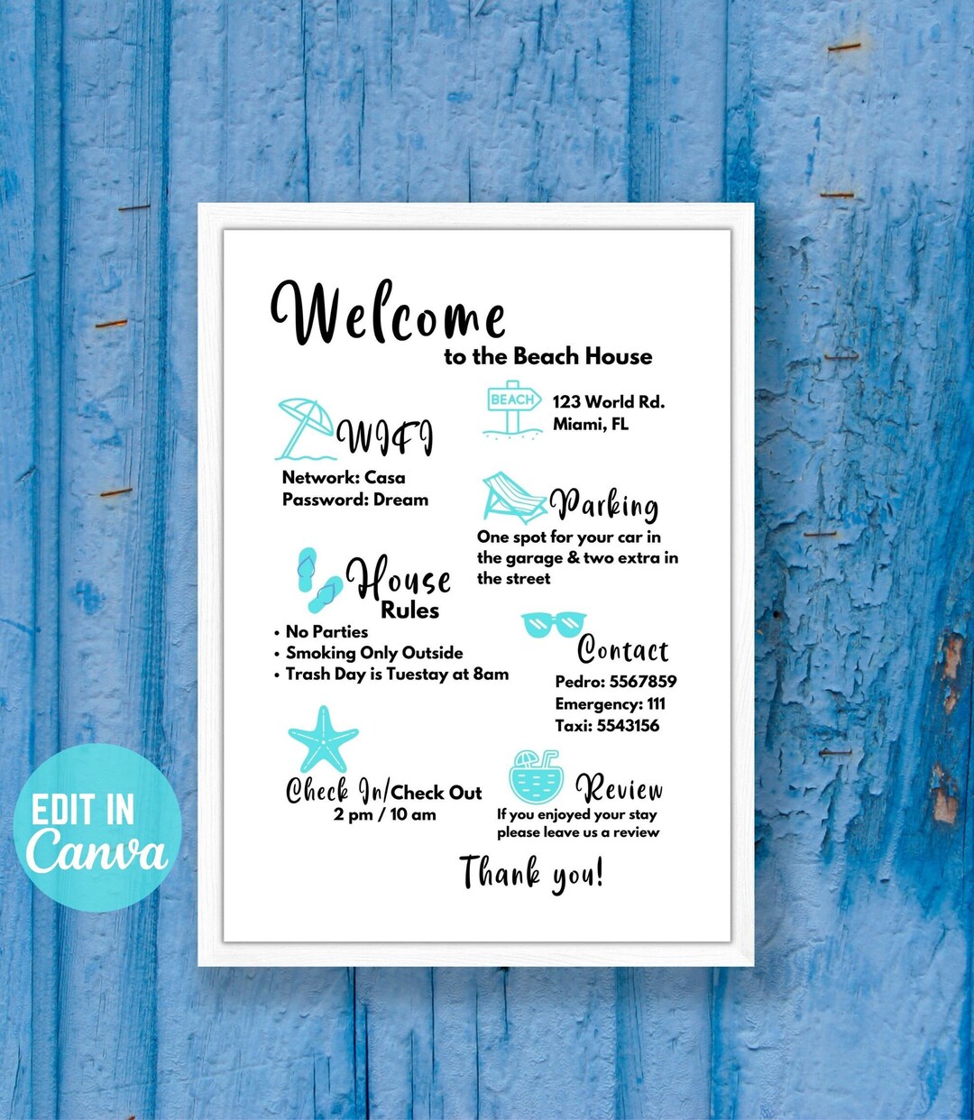 Airbnb Welcome Poster, Vacation Rental Sign, Beach House Rules Template ...