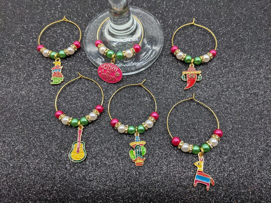 Fiesta | Taco Tuesday | Cinco De Mayo | Mexico Themed Wine Glass Charms ...