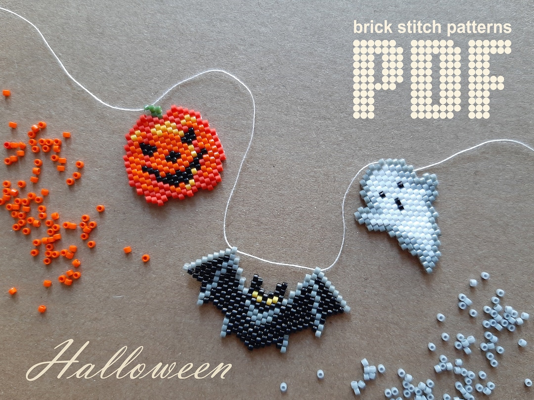 Halloween Beading Patterns, Halloween Garland, Pumpkin, Spooky Ghost ...