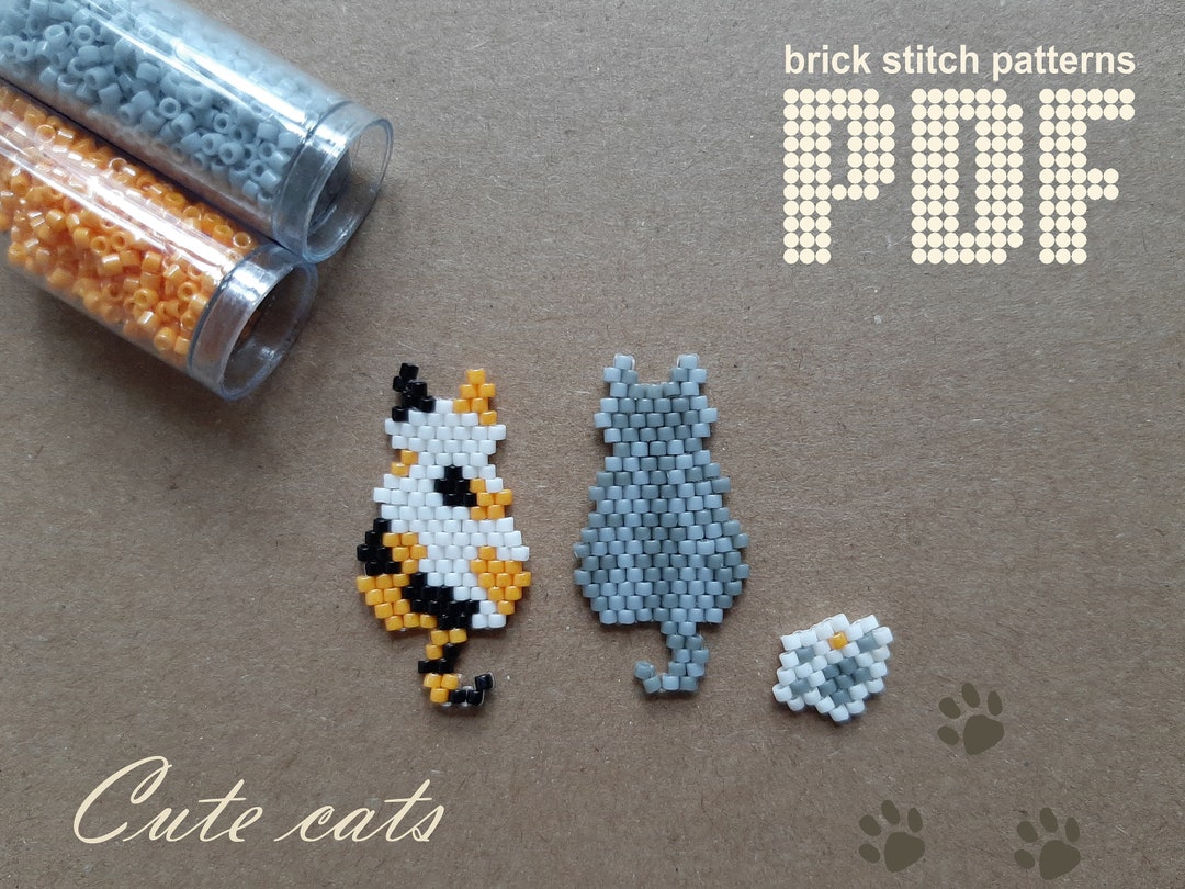 Cute Cats Beading Pattern, Animals Beading, Brick Stitch Pattern, Miyuki Pattern, Seed Bead ...