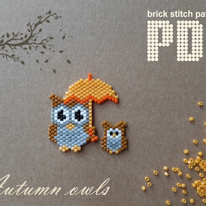 Owls Brick Stitch Beading Patterns, Autumn Bead Pattern, Beading ...