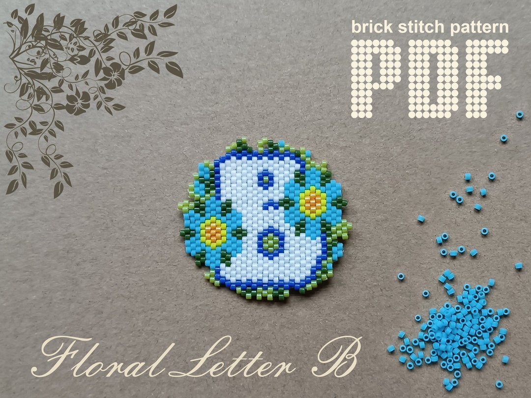 Brick Stitch Pattern Floral First Letter of Name B Seed Bead Pattern ...