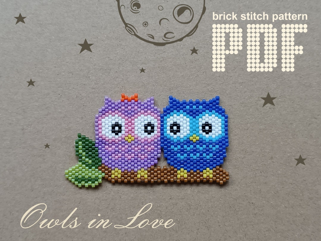 Beaded Owl Seed Bead Pattern Brick Stitch Beading Tutorial PDF Beaded Animals Owls in Love - Etsy