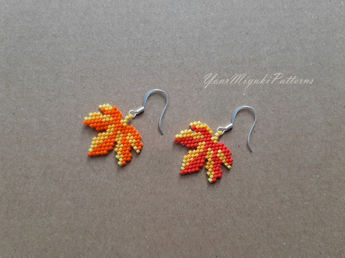 Autumn Beading Patterns, Maple Leaf Bead Pattern, Set of 3 Color ...