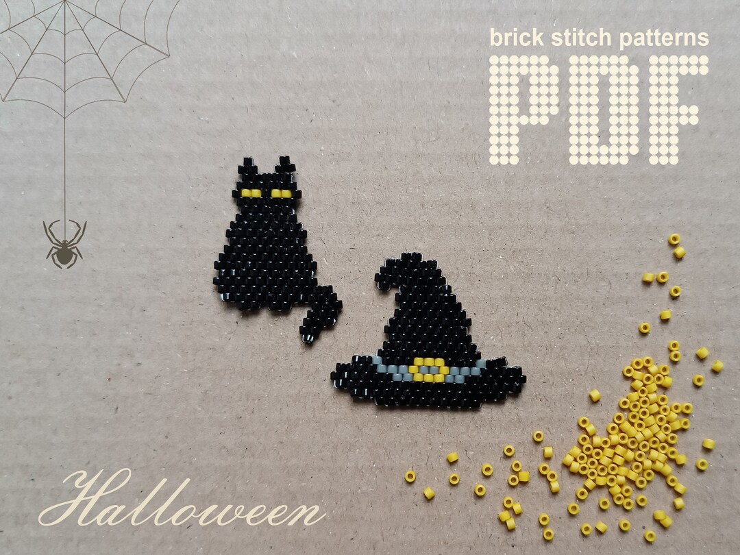 Beaded Black Cat PDF Beading Pattern Brick Stitch Halloween Tutorial ...