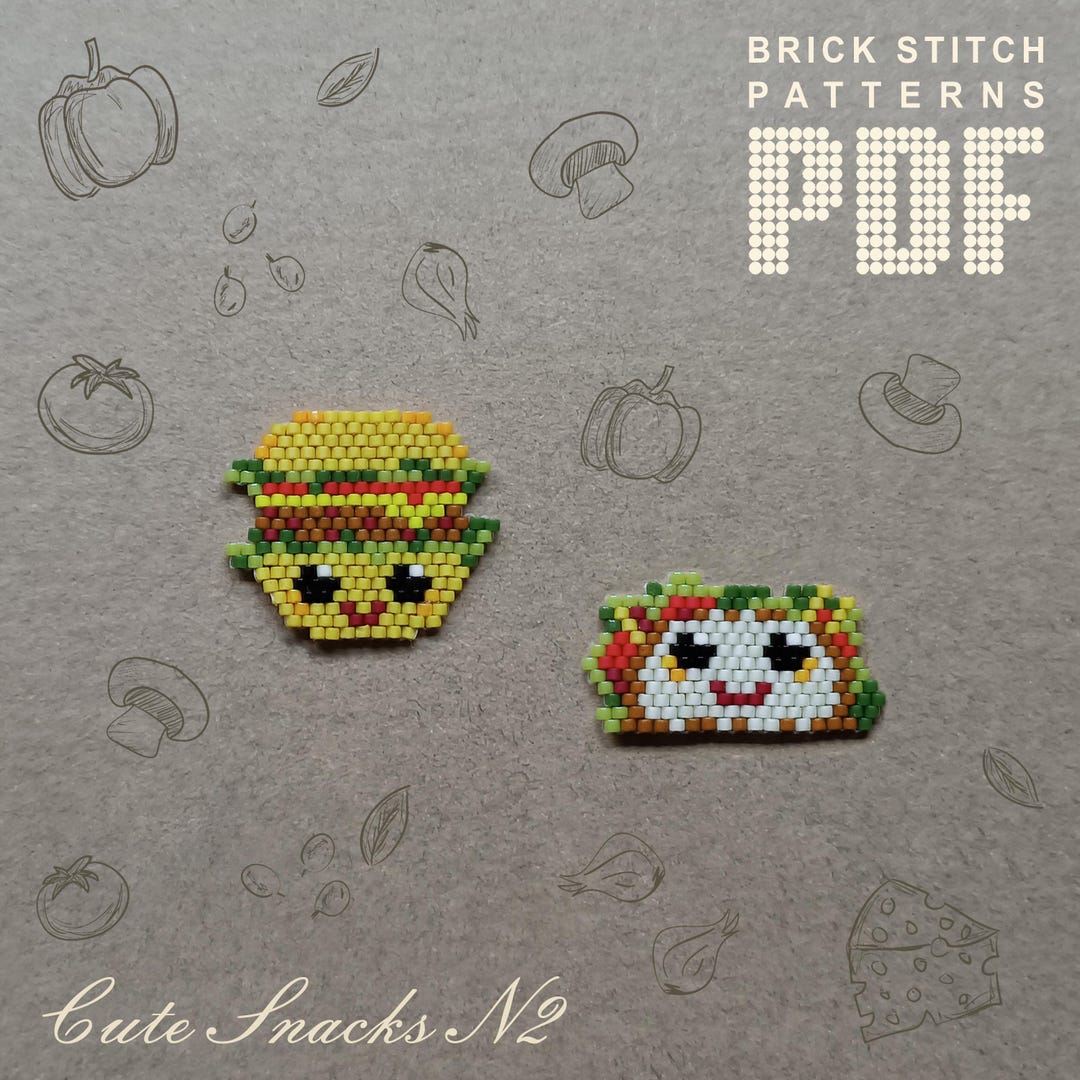 Kawaii Beaded Burger & Taco Pattern: Miyuki Delica Brick Stitch (PDF ...