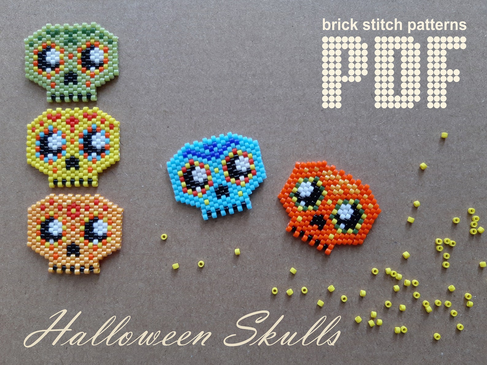Halloween Bead Patterns, Skull, Brick Stitch Pattern, Miyuki Delica, 5 ...