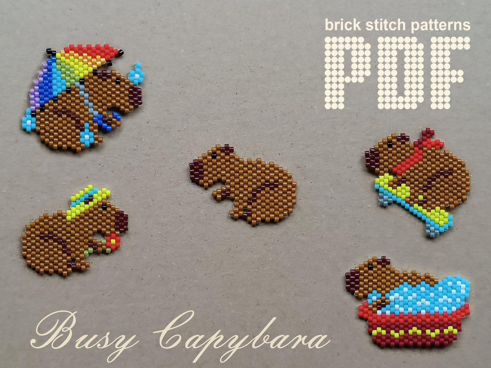 Capybara Brick Stitch Beading Pattern Set, Seed Bead Patterns, Miyuki ...