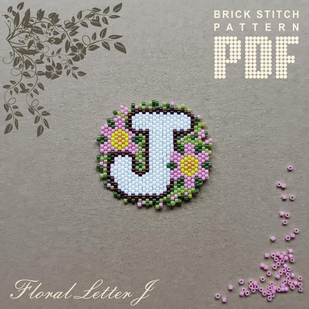 Brick Stitch Pattern Floral Letter J Seed Bead Pattern Miyuki Pattern ...
