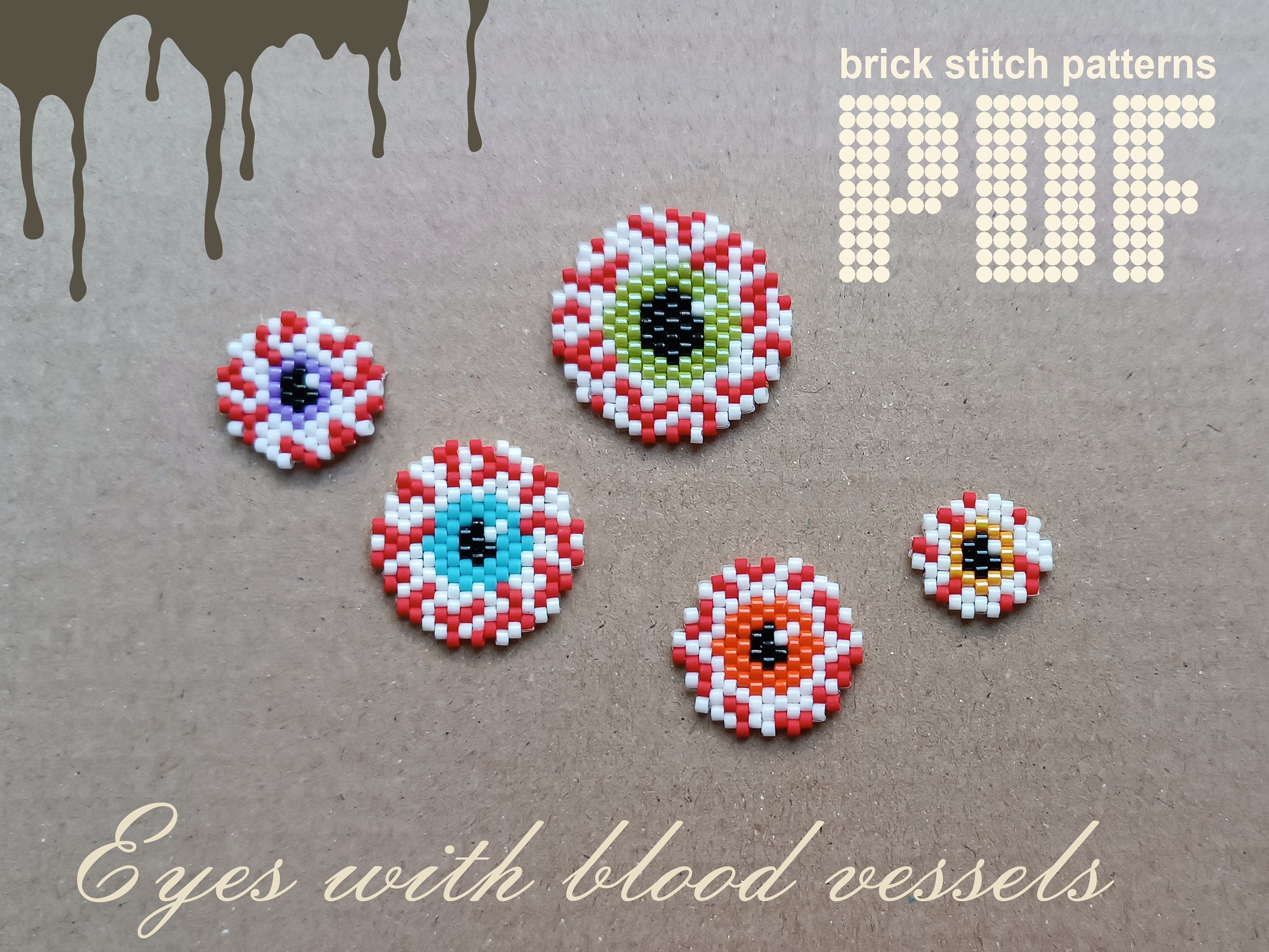 Halloween Eyes Brick Stitch Pattern Set PDF Tutorial Beading Seed Bead ...