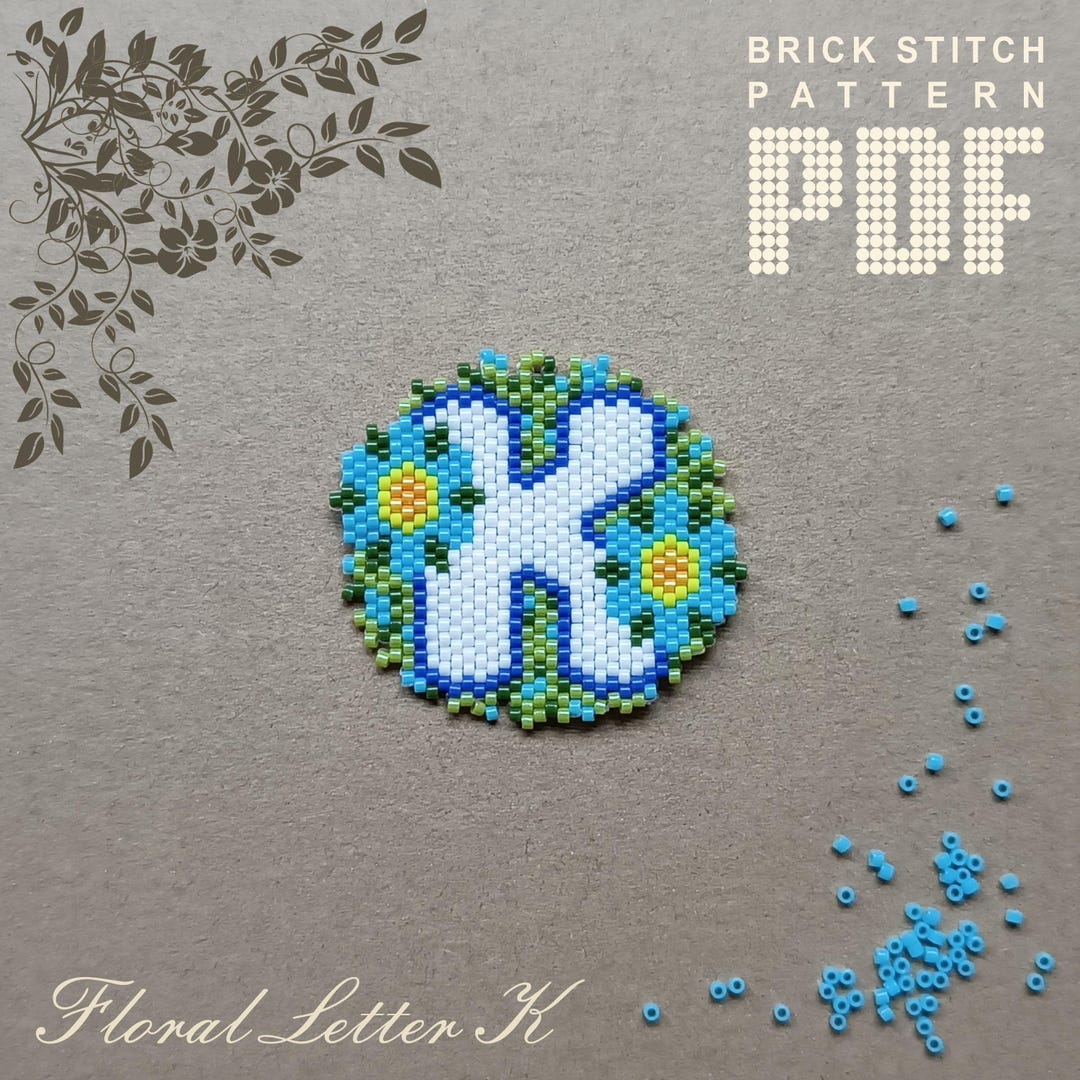 Seed Bead Pattern Floral Letter K for Brick Stitch Beading With Miyuki ...